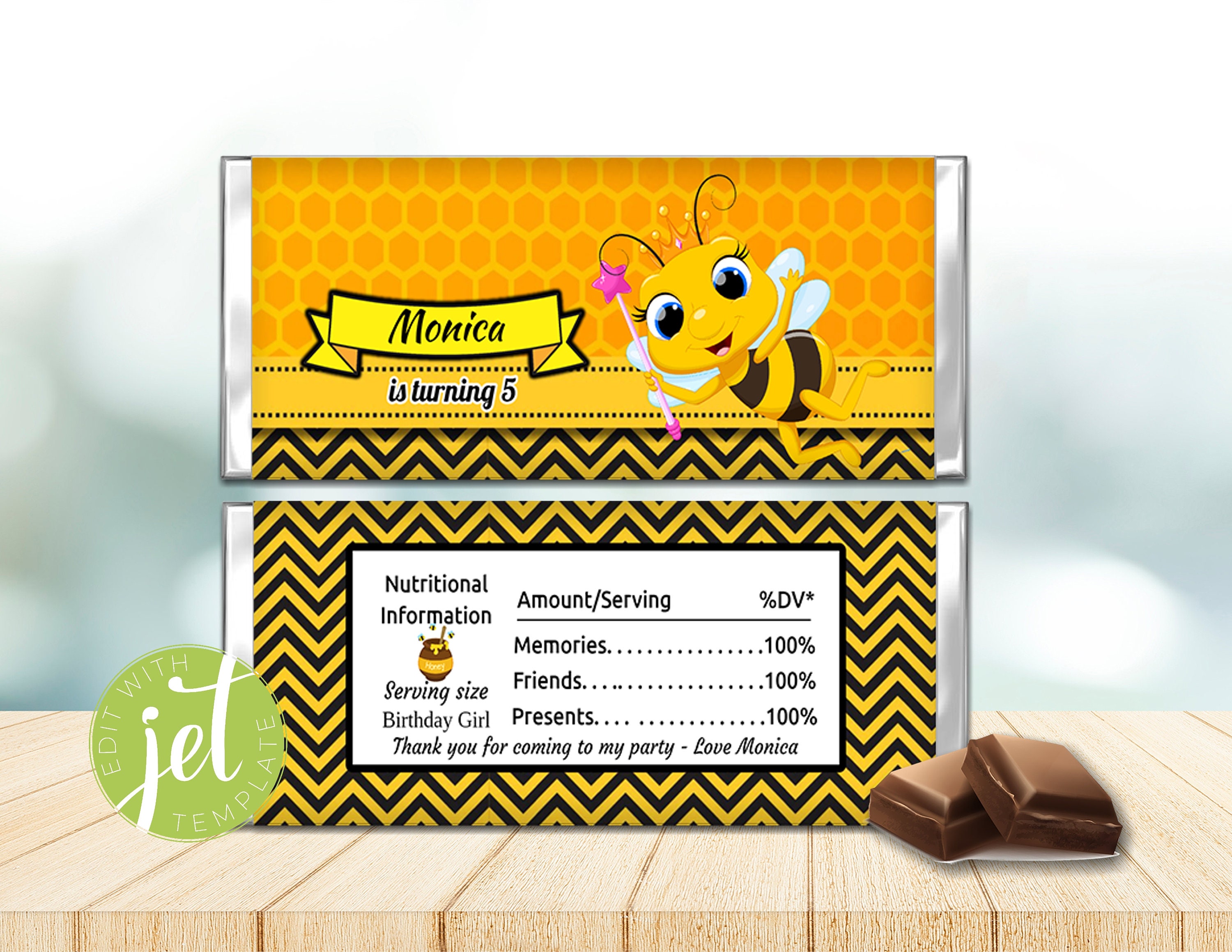 Editable Honey Bee Candy Wrapper Hershey Wrapper Bee | Etsy