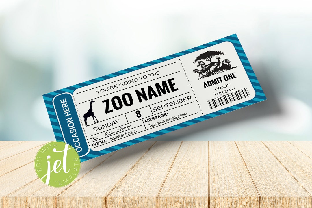 Editable Zoo Surprise Ticket, Holiday Surprise Ticket, Zoo Gift Voucher ...