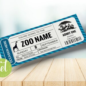 Editable Zoo Surprise Ticket, Holiday Surprise Ticket, Zoo Gift Voucher ...