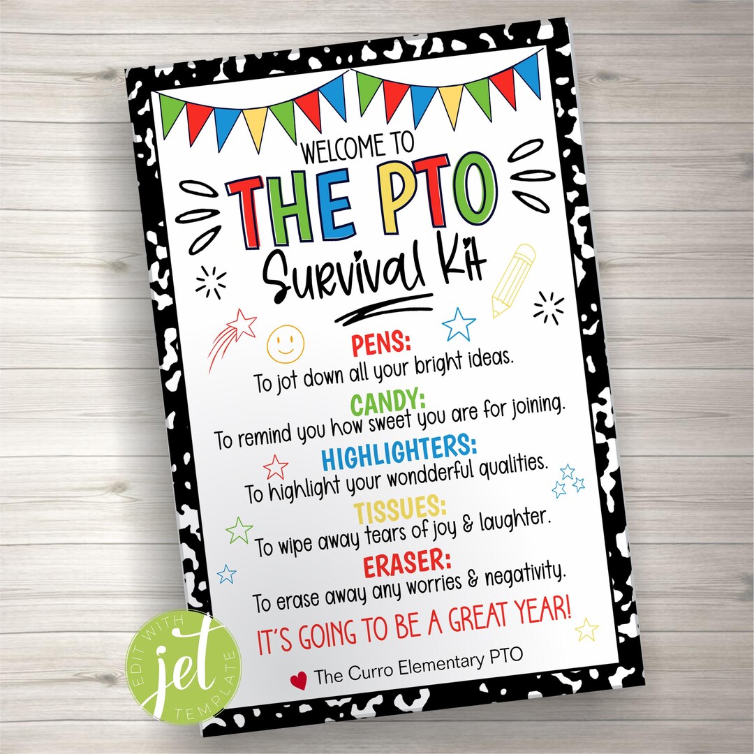 Editable PTA Survival Kit, Join the PTO Gift Card, Welcome to the Pta ...