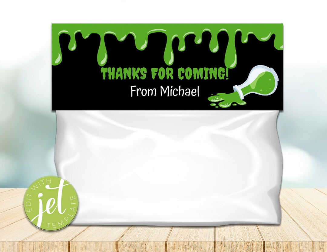 Editable Slime Treat Bag Toppers Green Slime Party Favors - Etsy