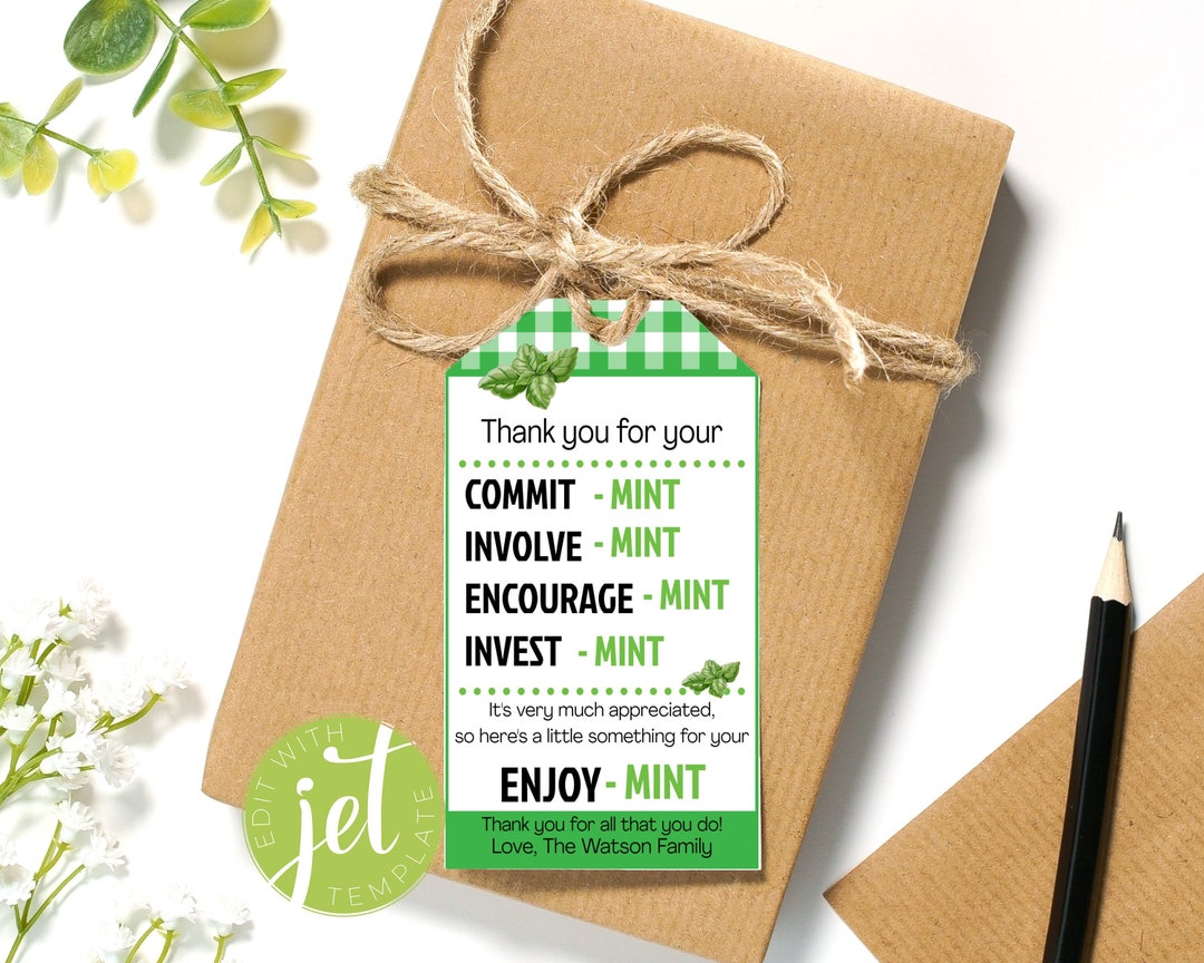 Editable Thank You Tags Volunteer Mint Tag Printable Thank - Etsy