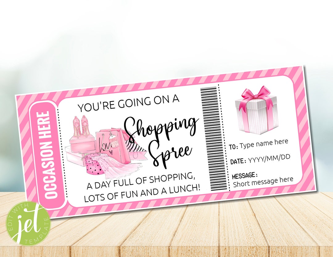 EDITABLE Shopping Spree Gift Voucher, Any Occasion Gift Coupon ...