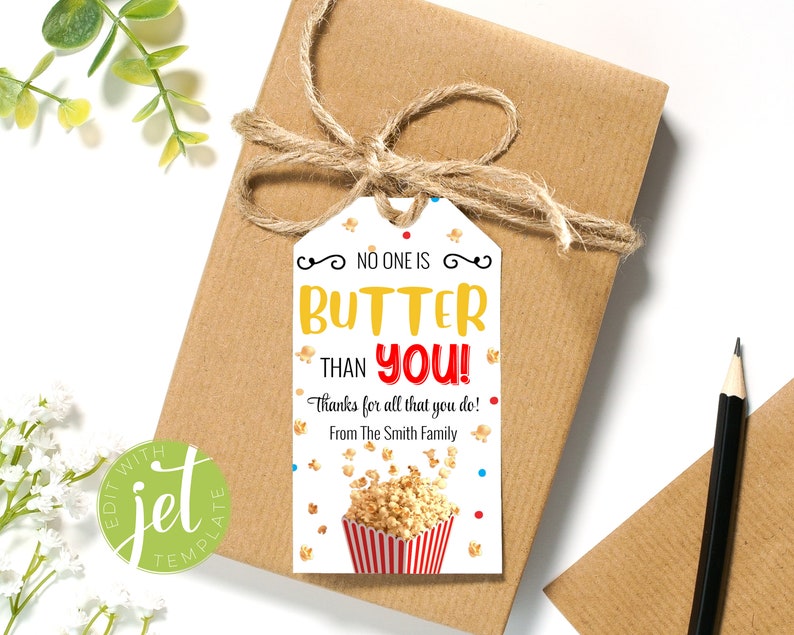Editable Popcorn Tag Editable No One is Butter Than You - Etsy