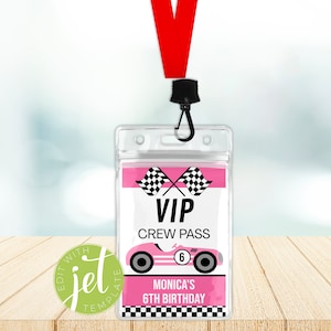 Editable Pit Crew Pass,racing Pit Crew Party, Printable Pit Crew Badge ...