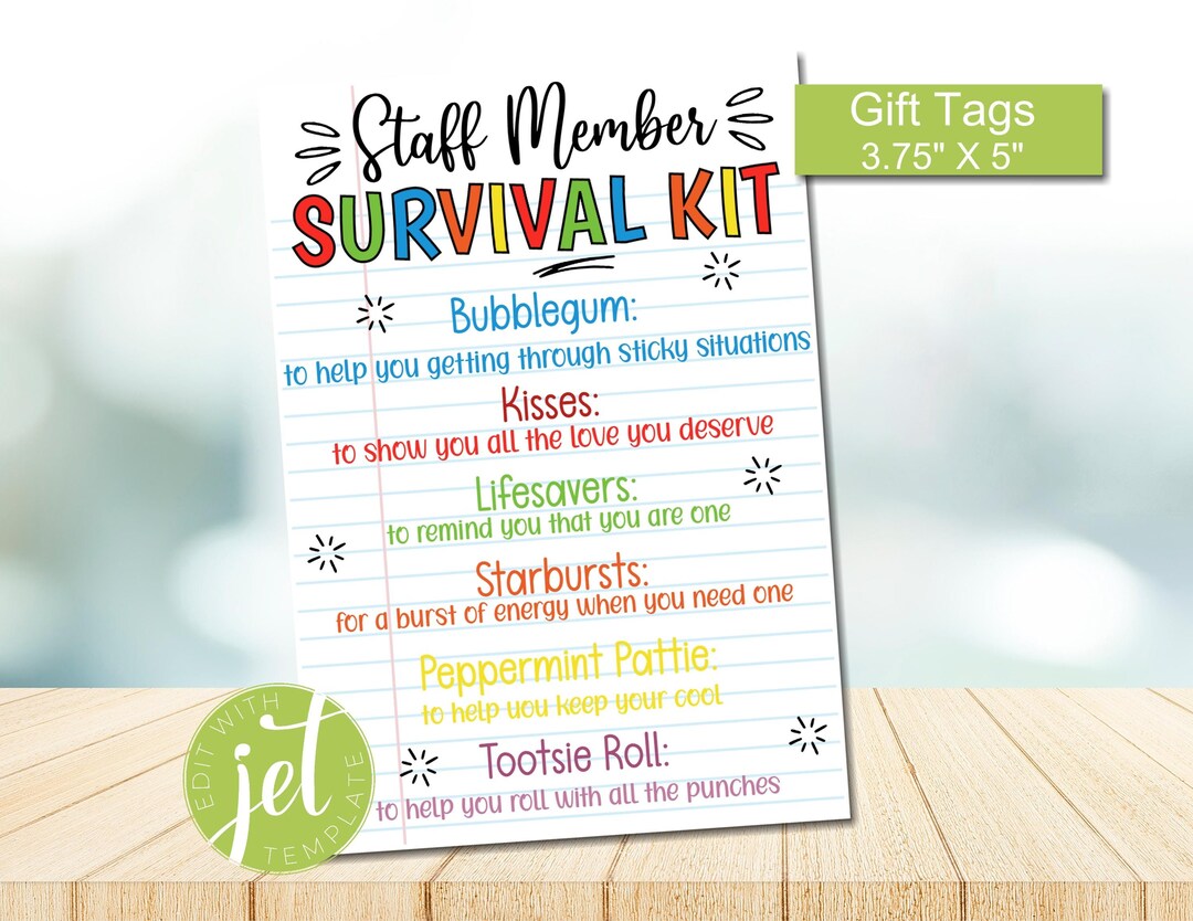 Editable Staff Member Survival Kit Gift Tags, Staff Appreciation and ...