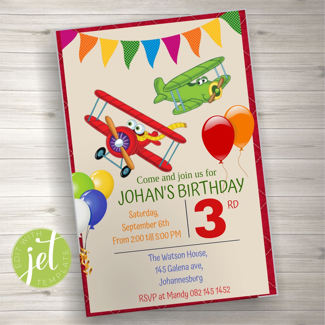 Editable Airplane Invitation Printable Airplane Invitation - Etsy