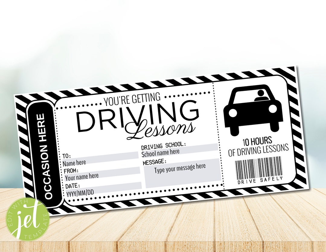 Editable Driving Lessons Surprise Gift Voucher, Gift Reveal, Driving ...