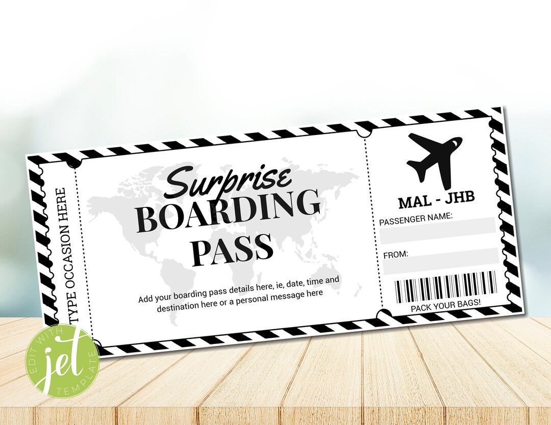 Editable Printable Plane Ticket, Surprise Trip Printable Boarding Pass ...
