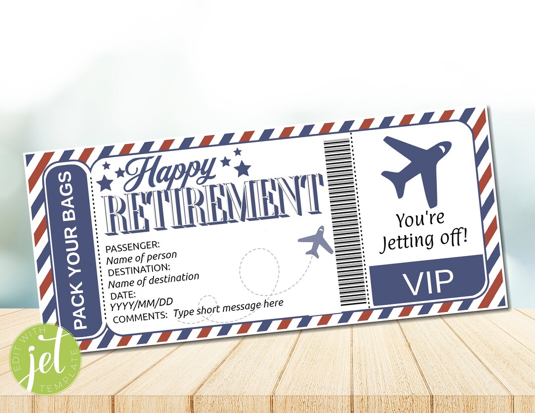 EDITABLE Retirement Boarding Pass Gift , Surprise Trip Getaway Holiday ...