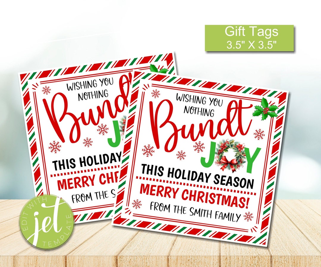 Editable Christmas Bundt Cake Gift Tag, Wishing You a Bundt of Joy ...