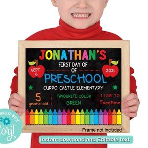 Editable First school day of school sign Chalkboard | Etsy