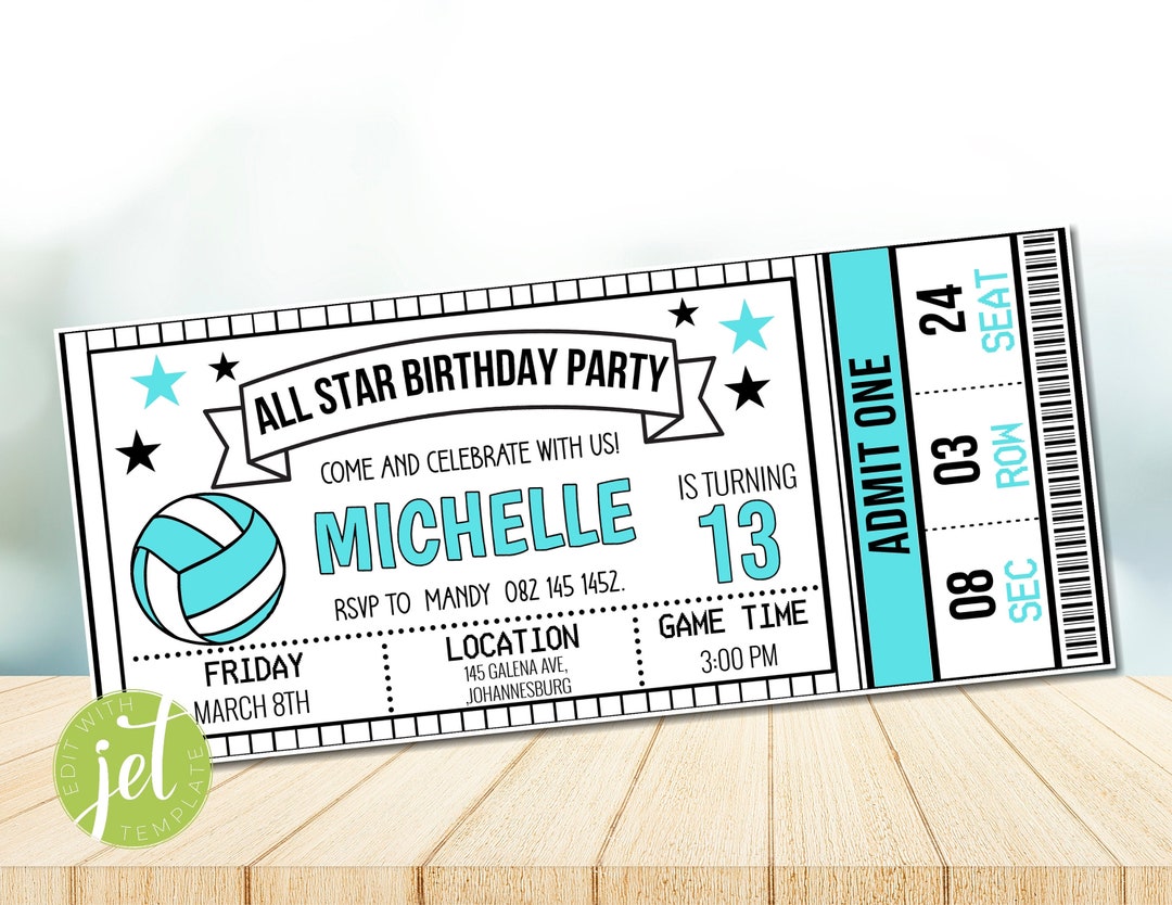 Editable Tiffany Blue Volleyball Party Invitation, Volleyball Birthday ...