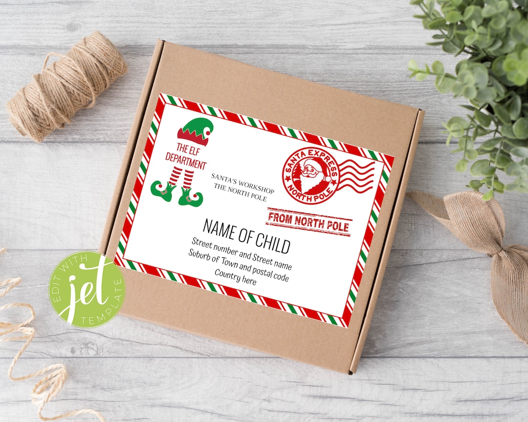 Editable Christmas Shipping Elf Mail Shipping Labels, Elf Mail Gift ...