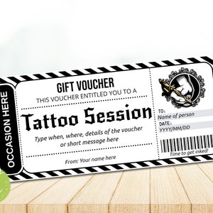 EDITABLE Tattoo Gift Voucher, Tattoo Gift Card, Tattoo Gift Certificate ...