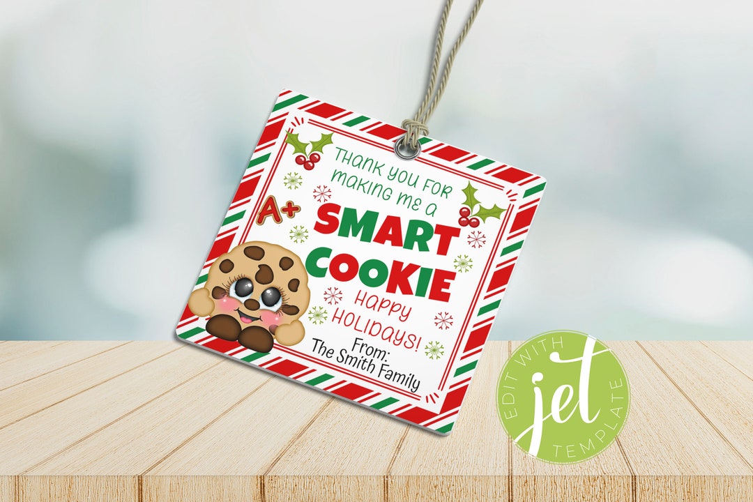 Editable Christmas Smart Cookie Gift Tag Christmas - Etsy