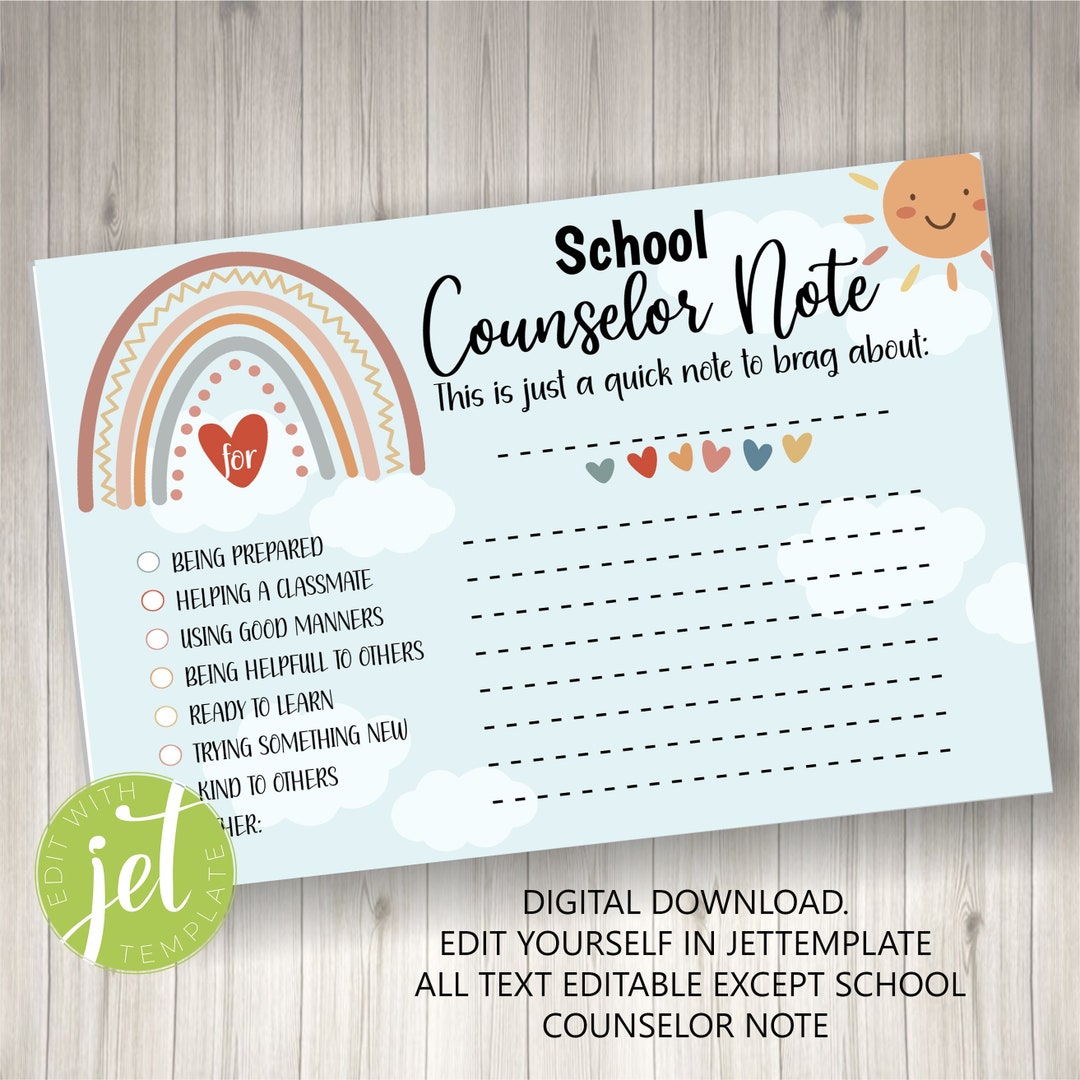 EDITABLE Boho Rainbow School Counselor, Note From the Counselor, Report ...