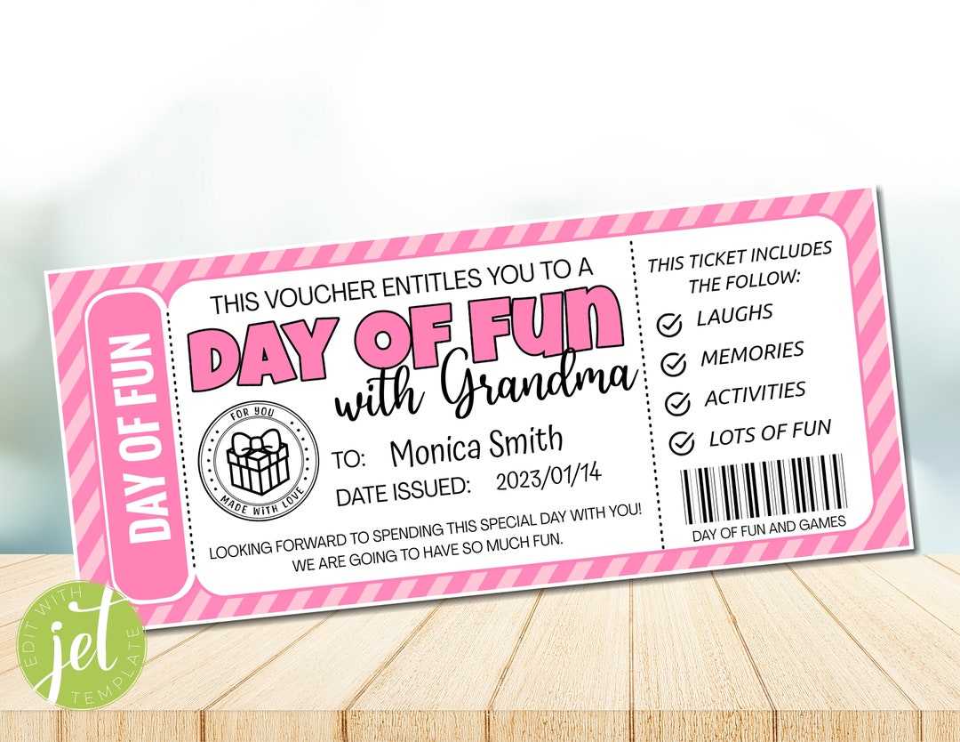 Editable Fun Day Ticket, Fun Day With Grandma, Custom Printable Yes Day ...