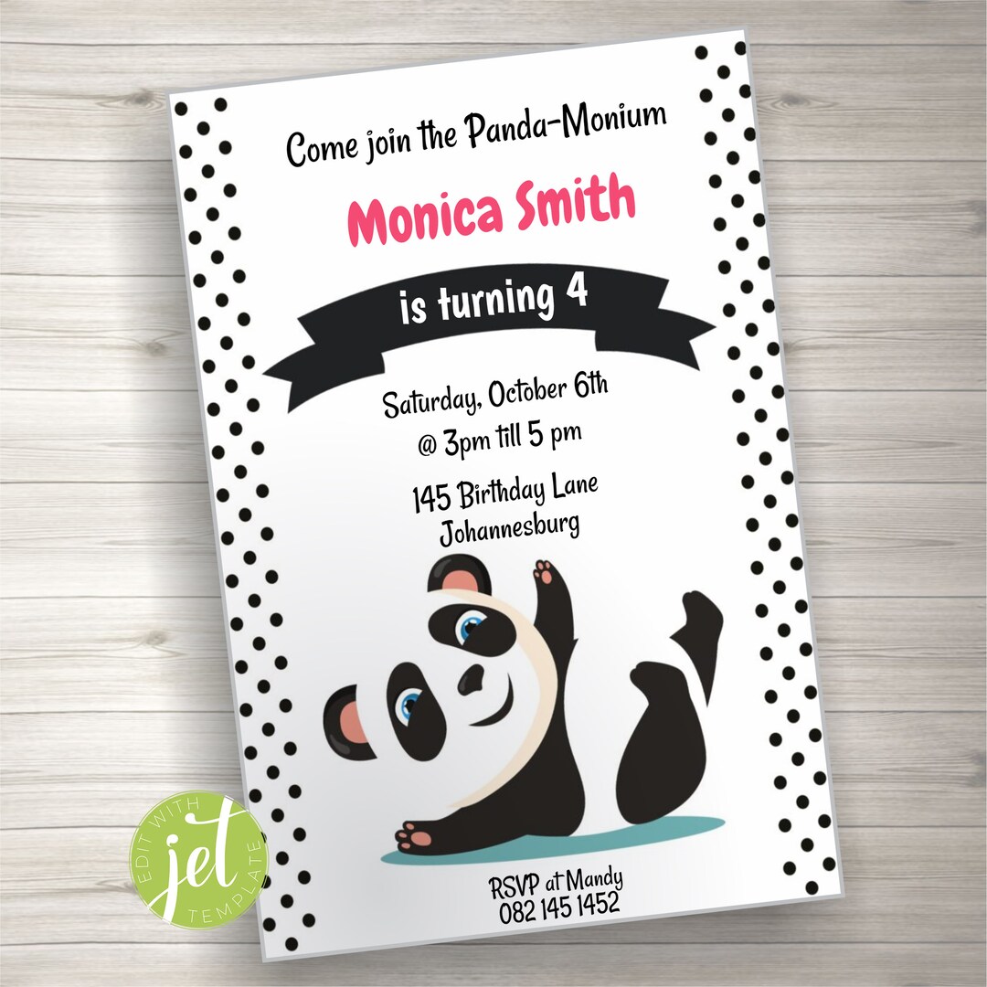 Editable Panda Invitation, Party Invite, Panda Invite, Panda Party ...