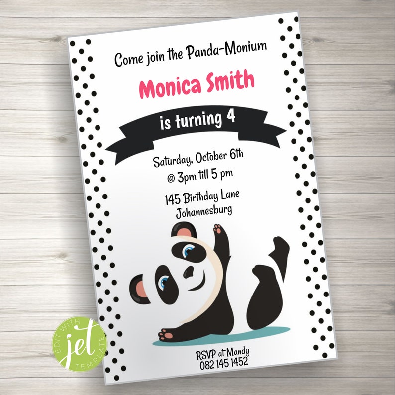 Editable Panda Invitation Party Invite Panda Invite Panda - Etsy