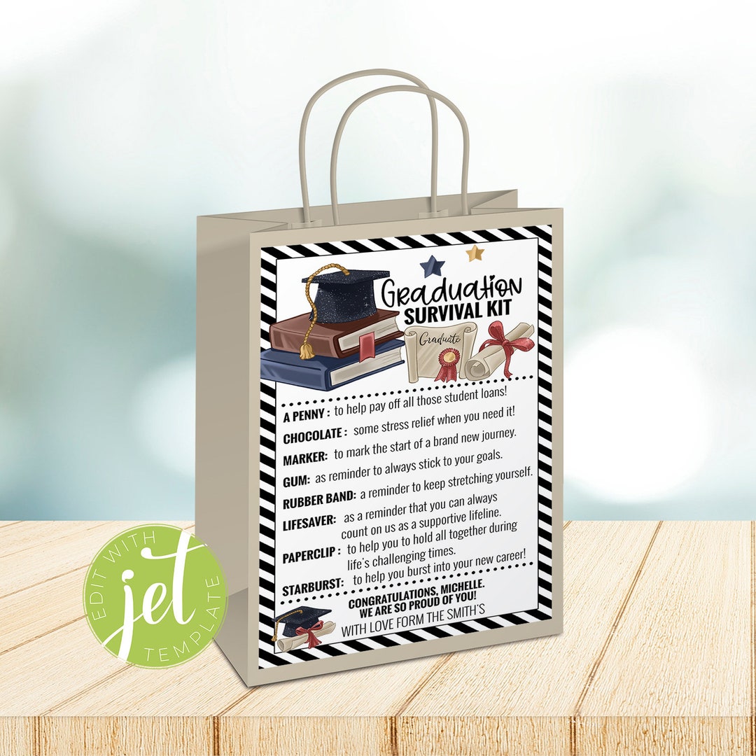 New Graduate Survival Kit Gift Bag Label, Congrats Grad Survival Kit ...