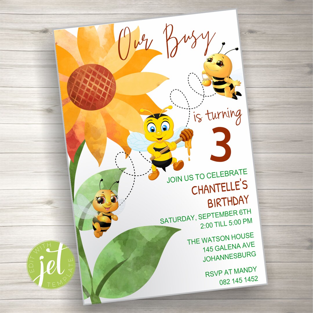 Editable Busy Bee Invitation Printable Bee Invitation Any - Etsy Australia