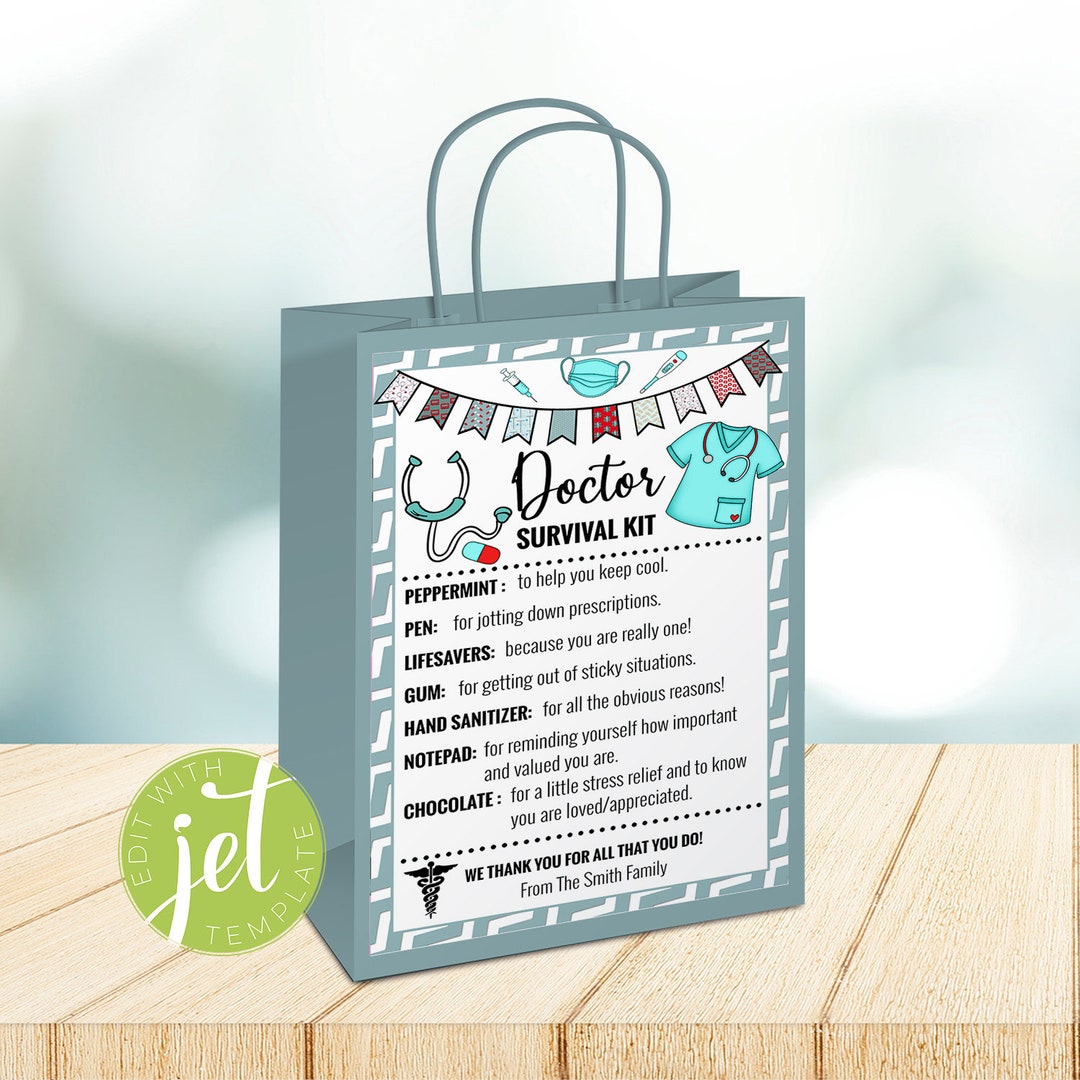 Editable Doctor Survival Kit Gift Bag Label National Doctors - Etsy