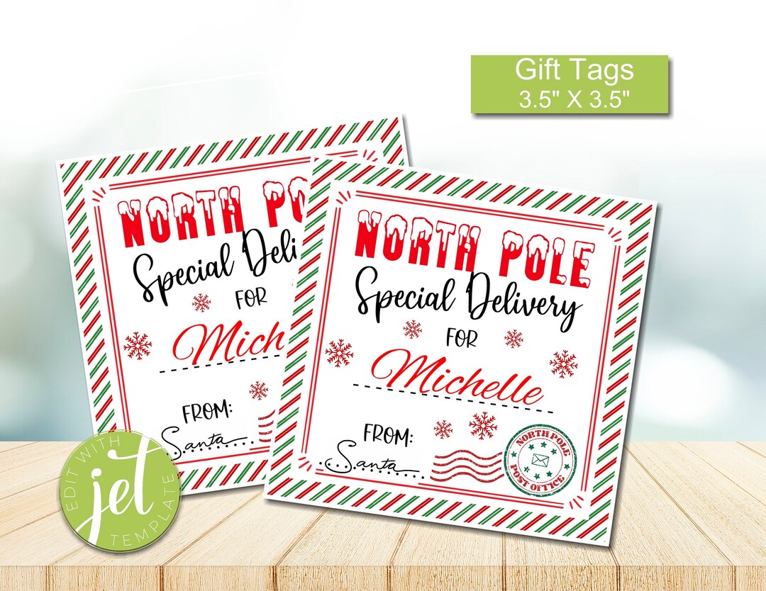 Editable Christmas From Santa Gift Sticker, North Pole Personalized ...
