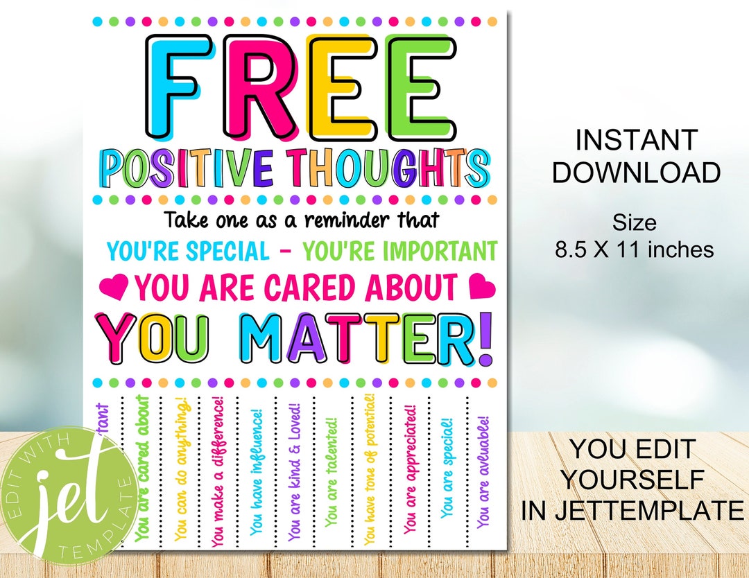 EDITABLE School Counselor Door Sign, Positive Thoughts Tear off Flyer ...