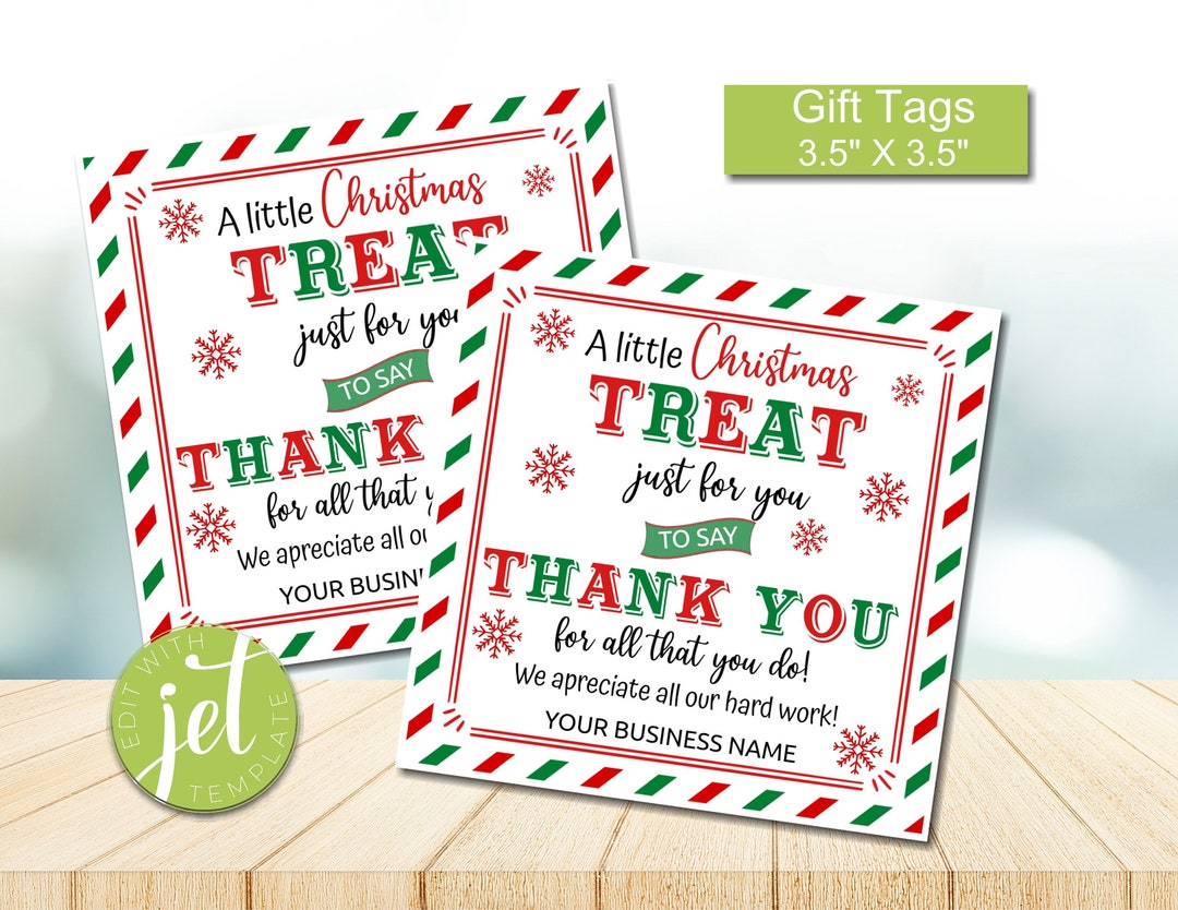 Editable Christmas Treat Thank You Tag, Holiday Appreciation Gift Tags ...