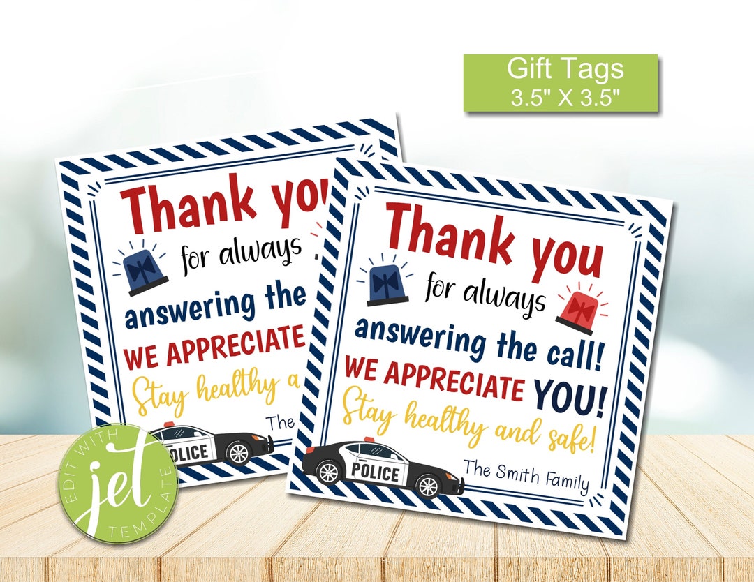 Editable Police Appreciation Gift Tag, Thank You Gift First Responder ...