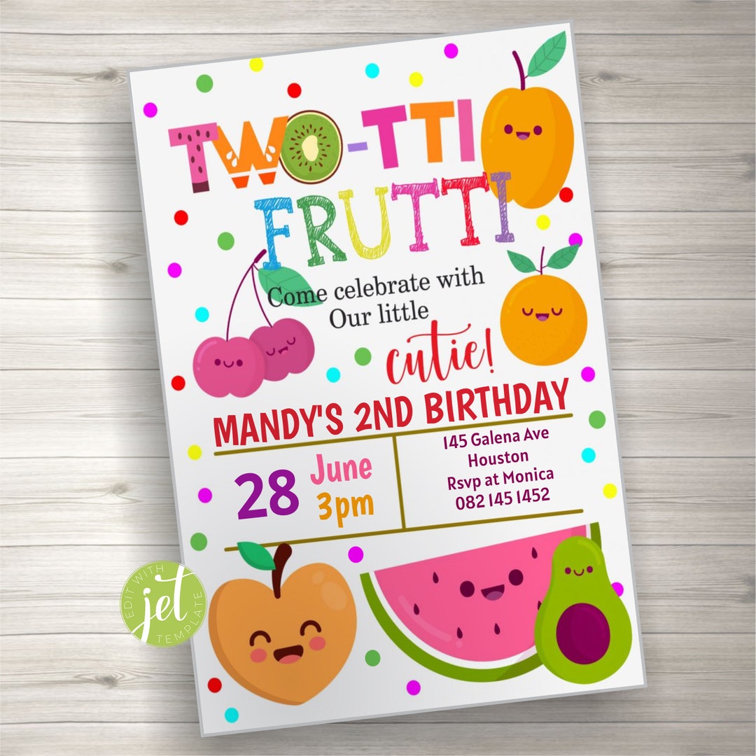 Editable Frutti Invitation, Fruit Invite, Two-tti Frutti Party Invite ...