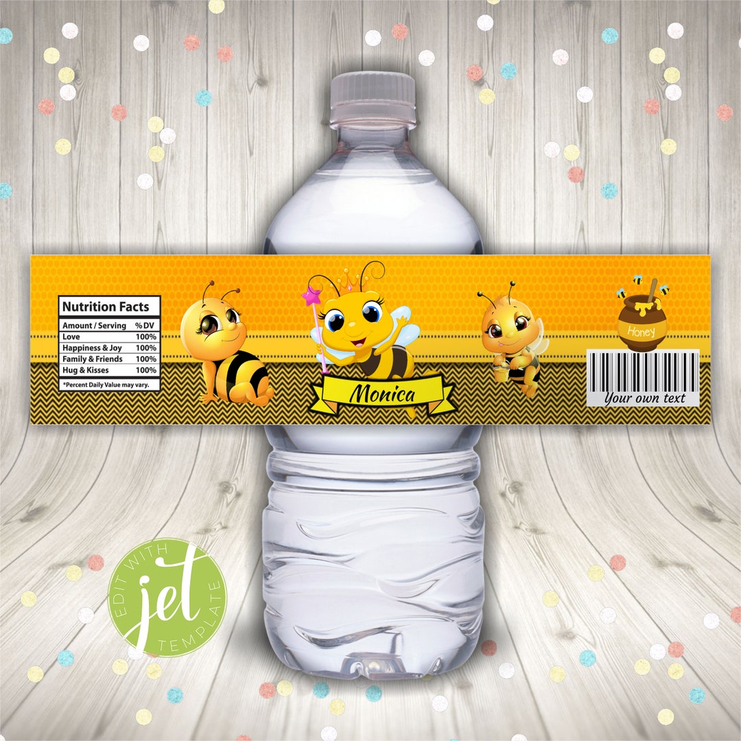Editable Bee Bottle Label, Water Bottle Labels, Honey Bees Printable ...