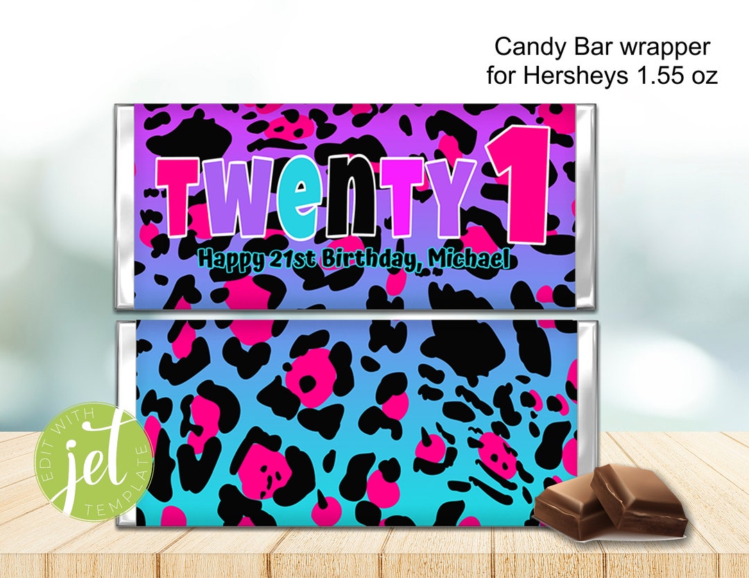 Editable 21st Birthday Candy Wrapper, Twenty 1, Animal Print, 21st ...