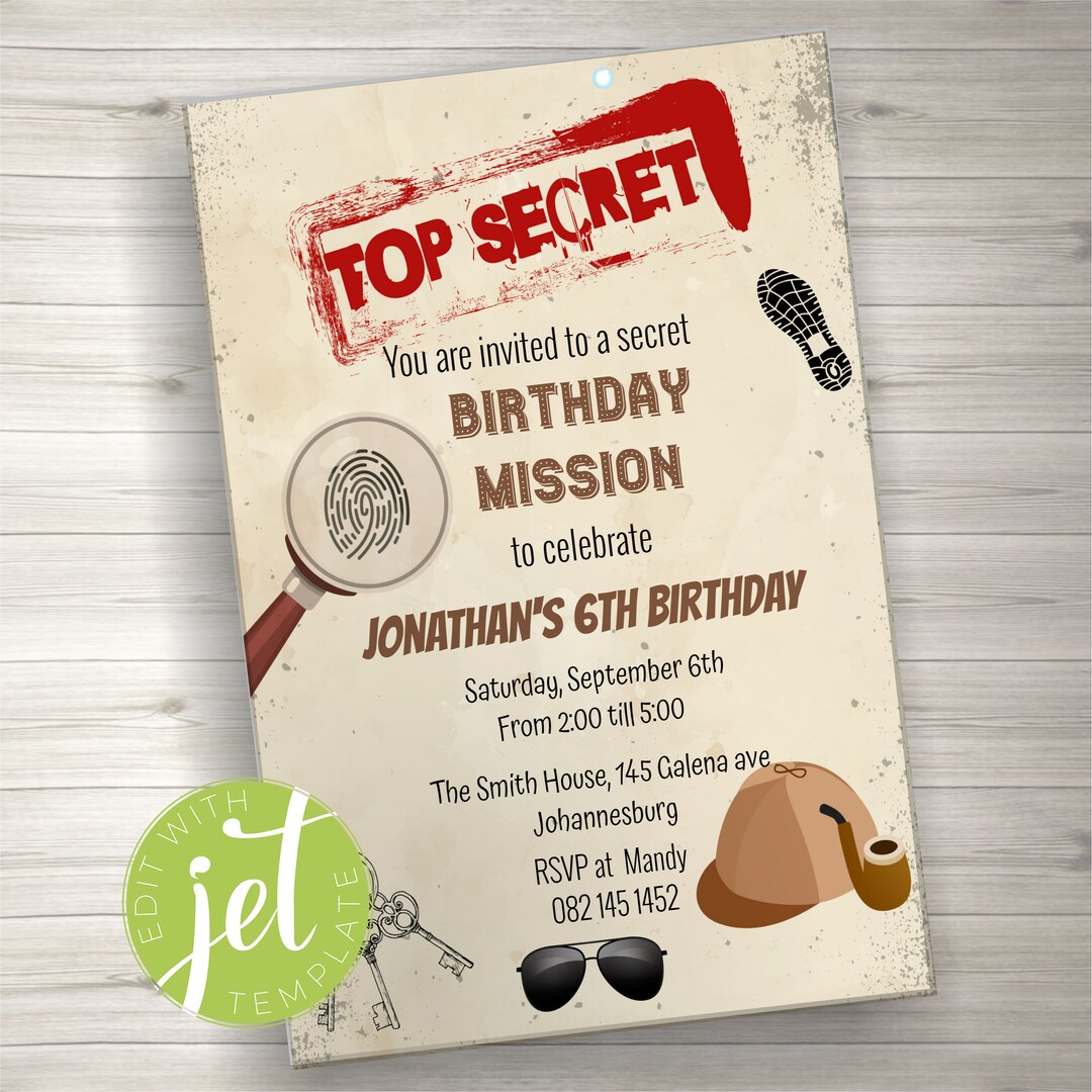 Editable Top Secret Invitation Printable, Agent Invitation, Top Secret ...