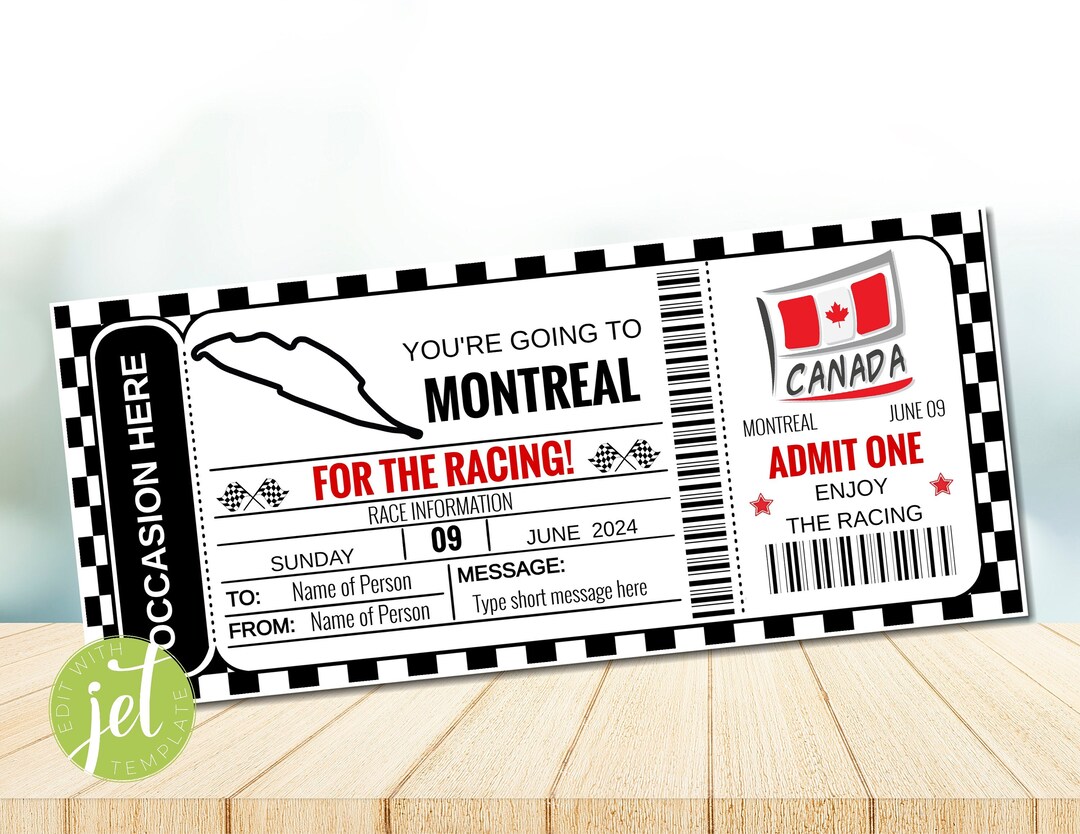 Editable Motor Racing Gift Voucher, Montreal Racing Gift Ticket, Canada ...