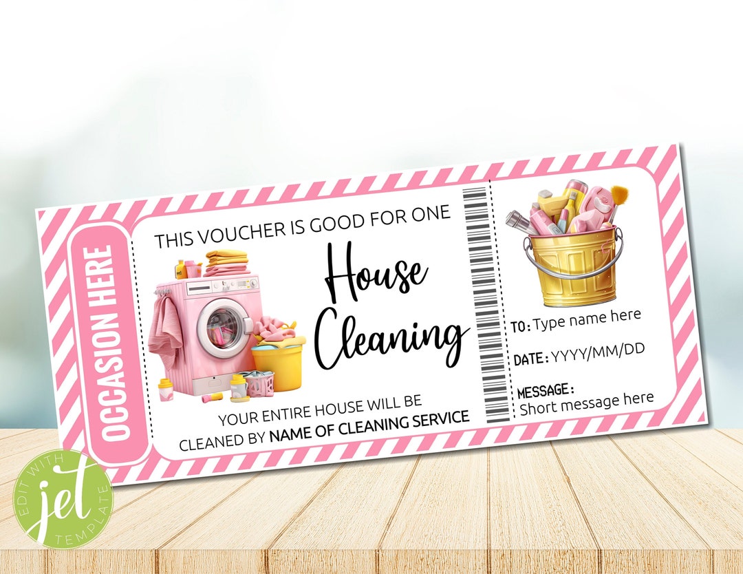 Editable House Cleaning Ticket Template, Cleaning Service Gift Voucher ...