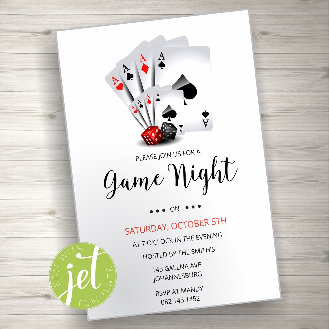 Editable Poker Night Invitation Printable Poker Invitation | Etsy