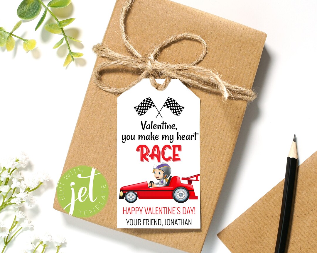 Editable Race Car With Girl Valentine Gift Tags, Racing Valentine Tag ...