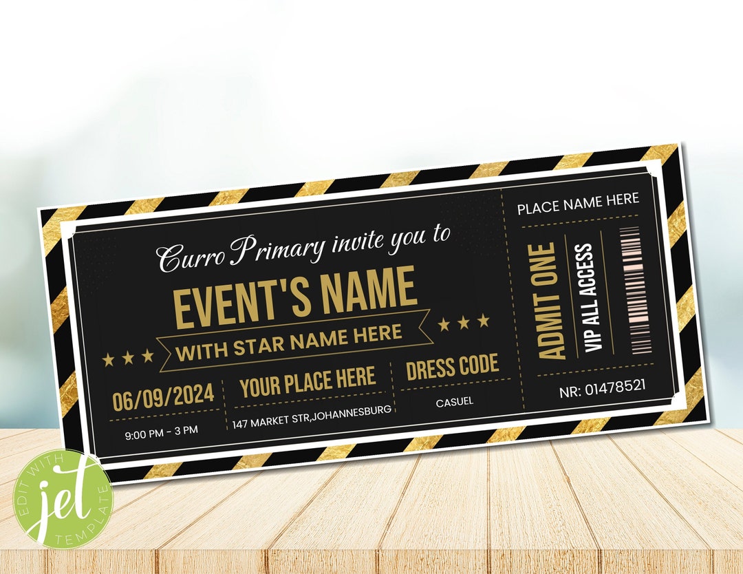 Editable Event Ticket Template, Editable Event Tickets, Birthday ...