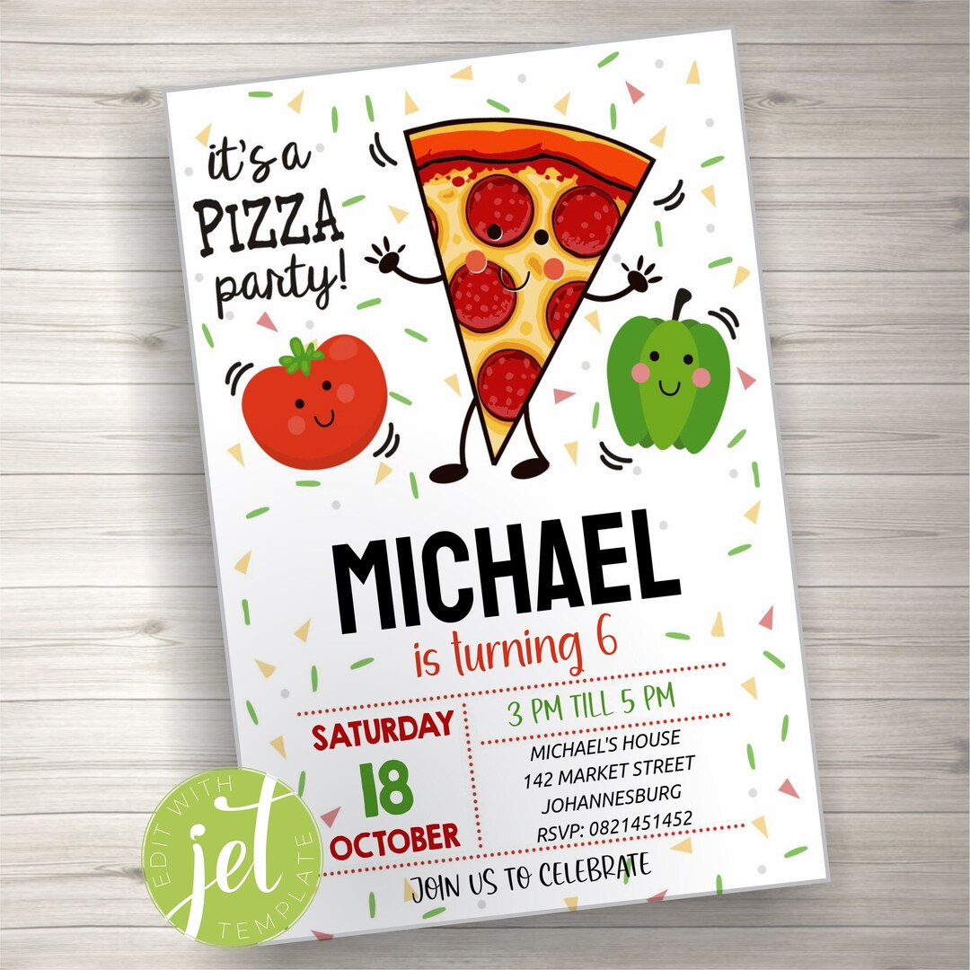 Editable Pizza Party Birthday Invitation, Pizza Birthday Invitation ...