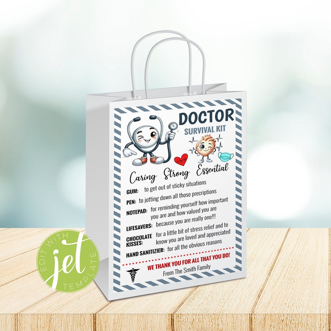 Editable Doctor Survival Kit Gift Tag, Gift Bag Label, National Doctors ...