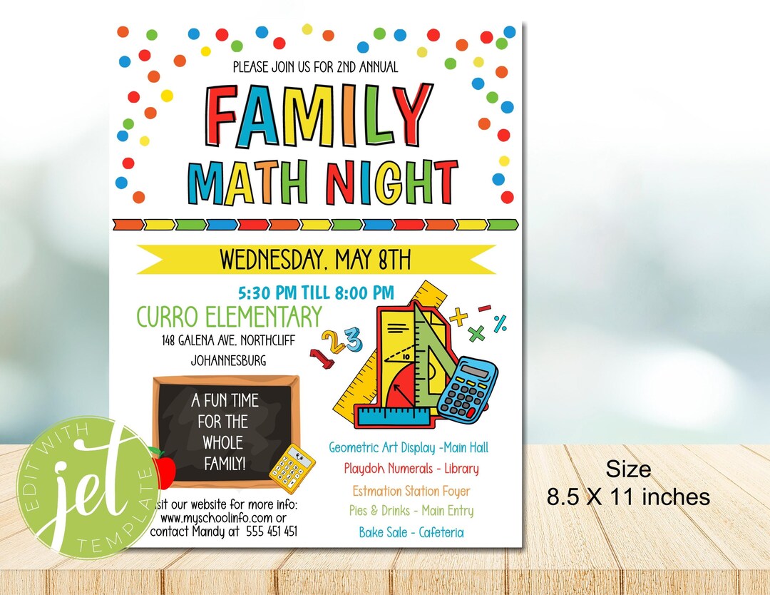 EDITABLE Family Math Night Flyer, School PTA PTO Flyer, Community ...