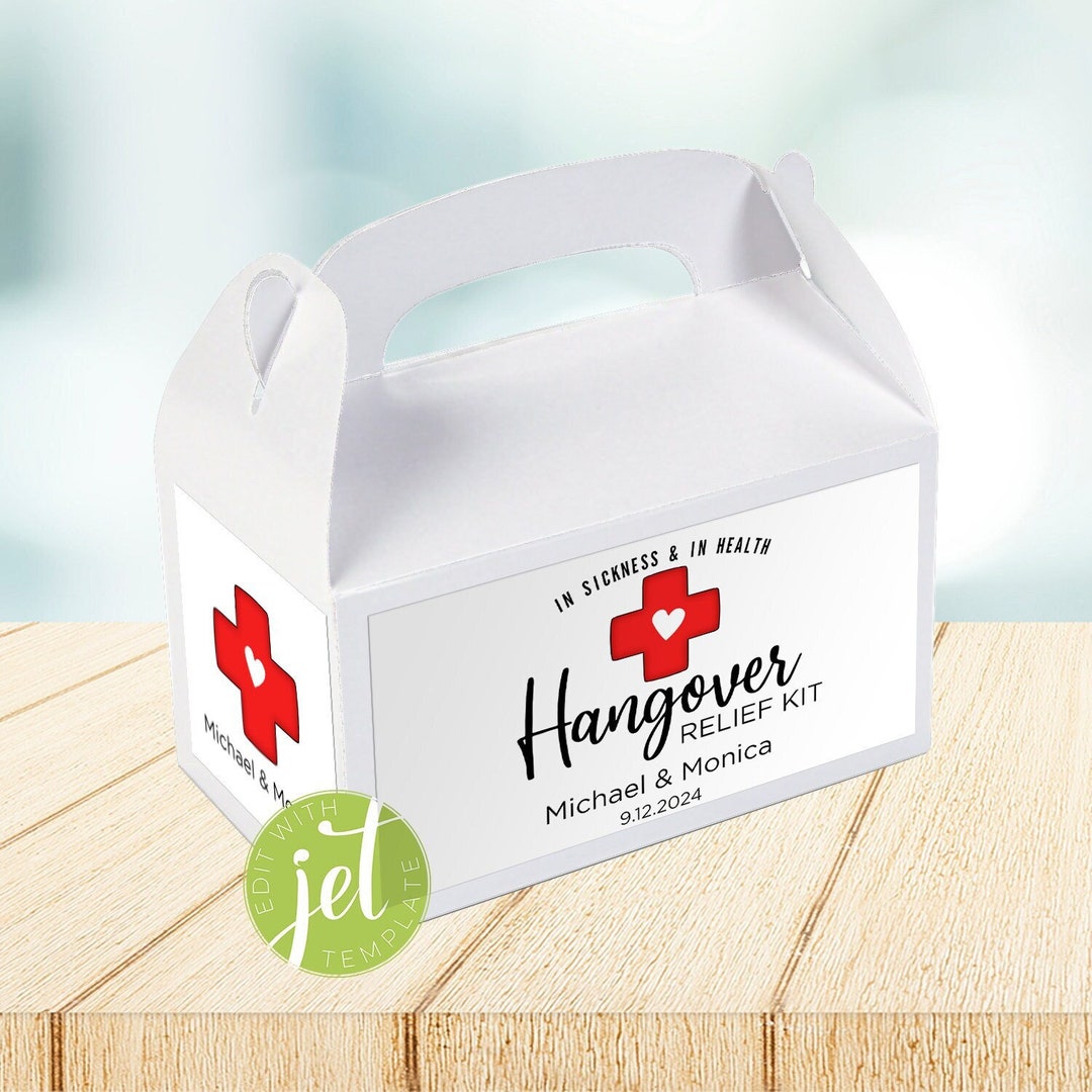 Editable Hangover Relief Kit Personalized Wedding Favor Box Label ...