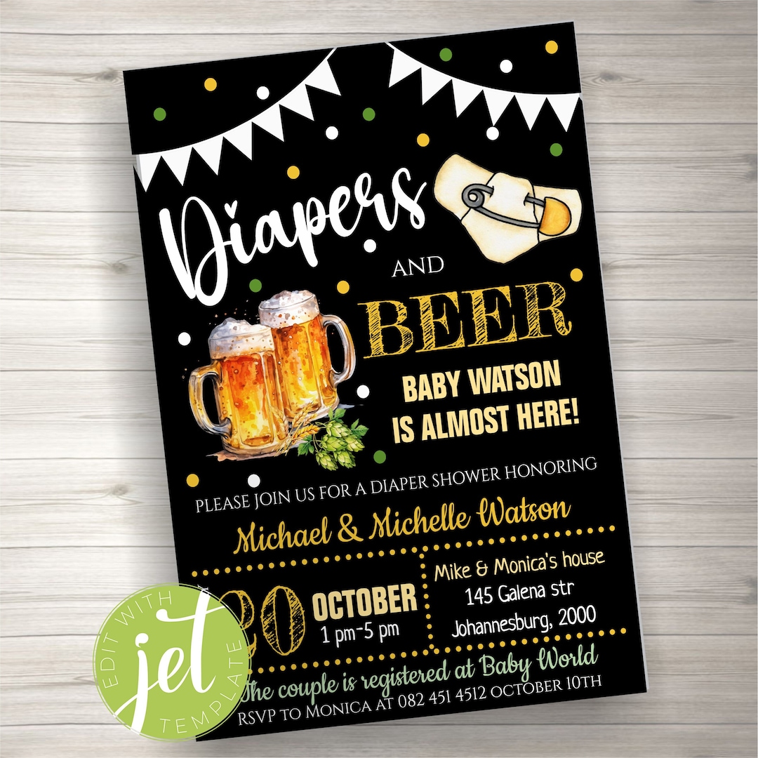 EDITABLE Diapers and Beer Couples Shower, Baby Shower Party, Baby ...