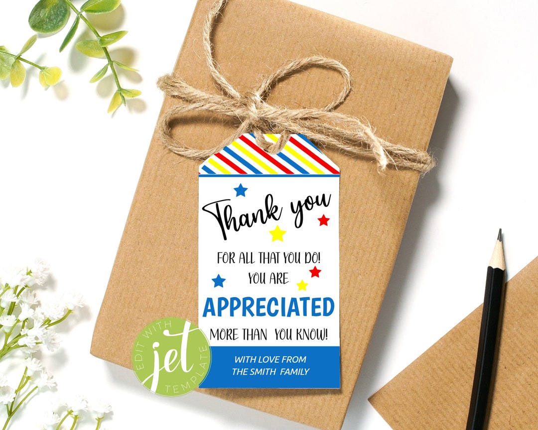 Editable Thank You Gift Tags, Teacher Staff Employee Nurse Volunteer ...