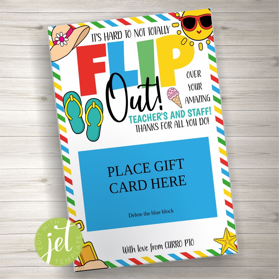 EDITABLE School's Out Summer is Here Teacher Thank You Gift Card Holder ...