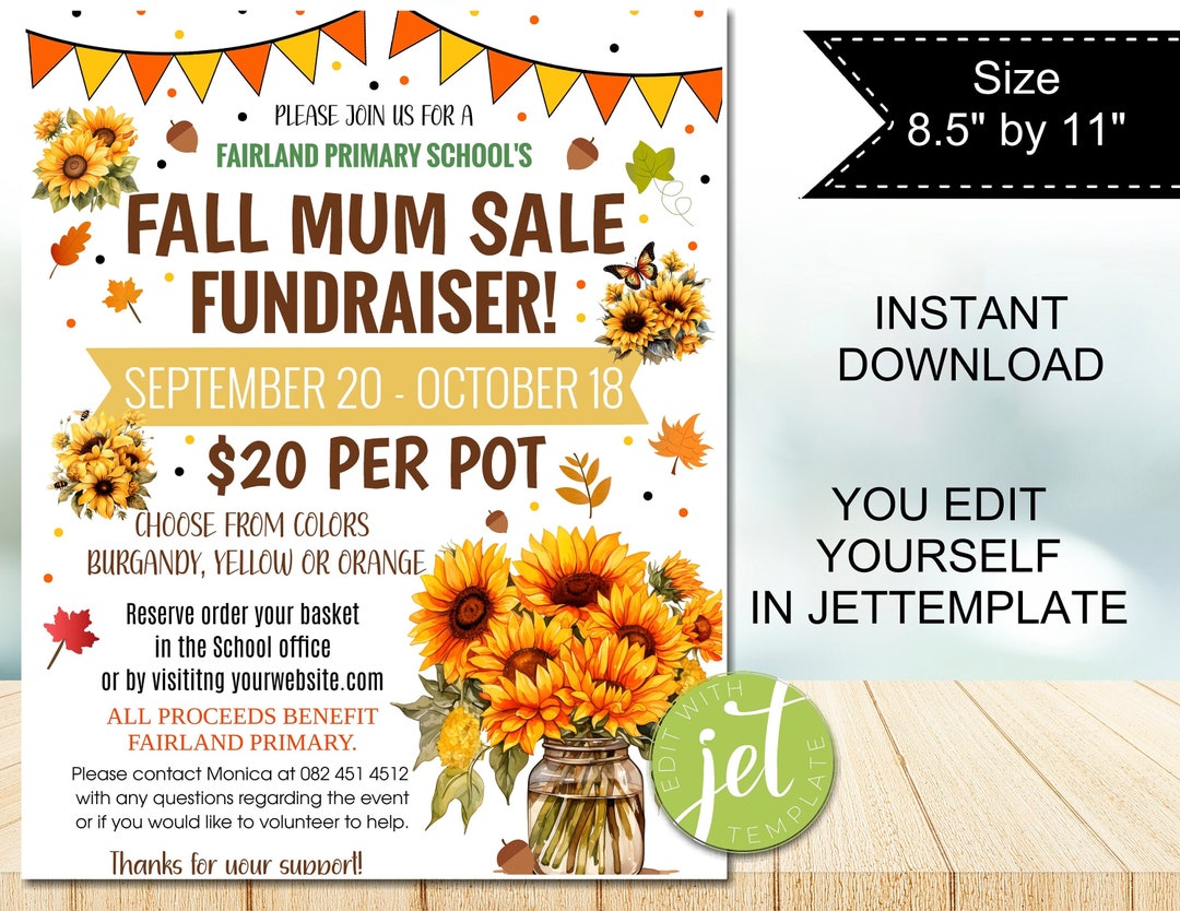 Editable Fall Mum Sale Fundraiser Flyer Template, School PTA, PTO ...
