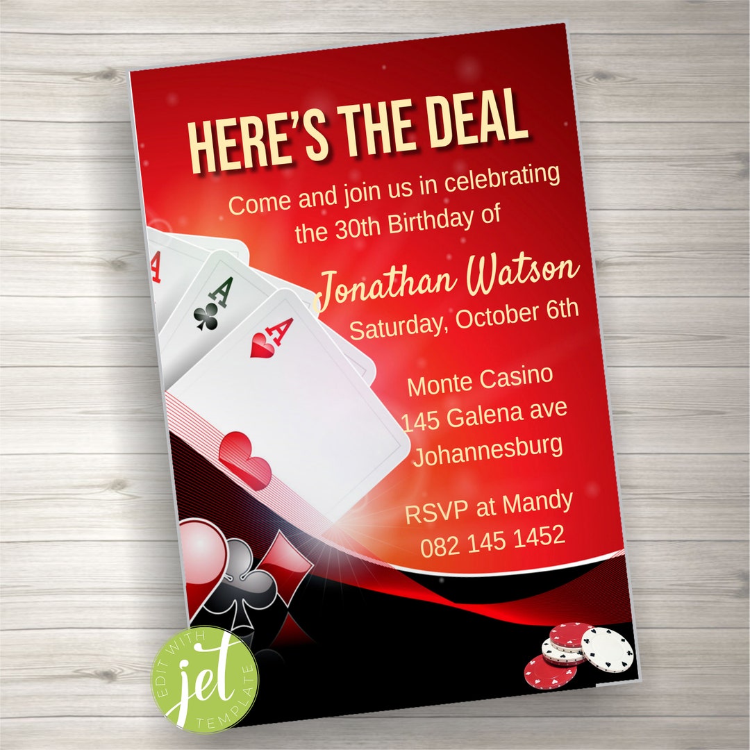 Editable Poker Night Invitation Printable, Here's the Deal Invitation ...