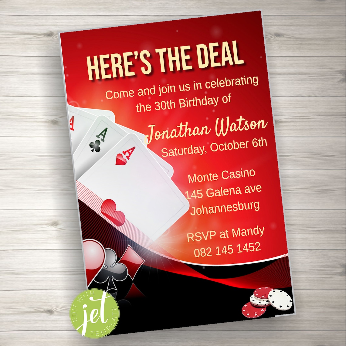 Editable Poker Night Invitation Printable Here's the Deal - Etsy